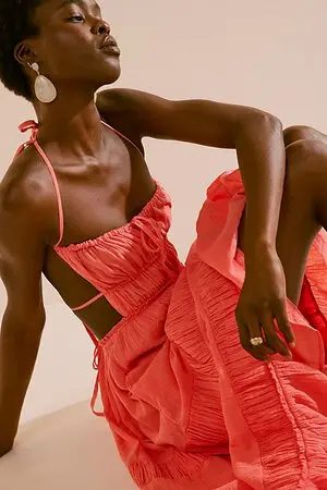 Free People Free People Tiered Maxi Dress With Smocked Bodice Sugar Coral