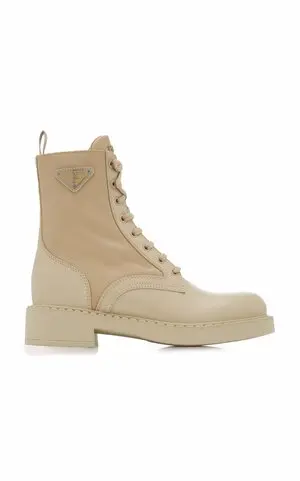 Prada Re-nylon And Leather Lace-up Boots - Neutral