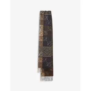 Loewe Anagram Wool And Cashmere-blend Scarf - Navy/brown