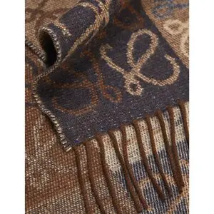 Loewe Anagram Wool And Cashmere-blend Scarf - Navy/brown
