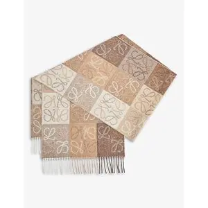 Loewe Anagram Wool And Cashmere-blend Scarf - White/beige