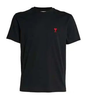 Ami Organic Cotton T-shirt With De Coeur Embroidery - Black