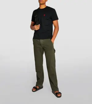 Ami Organic Cotton T-shirt With De Coeur Embroidery - Black