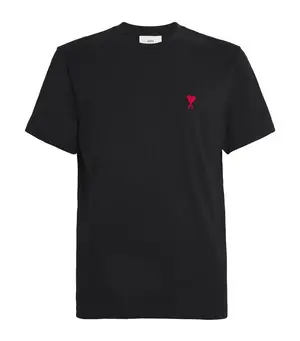 AMI Paris Organic Cotton T-shirt With De Coeur Embroidery - Black