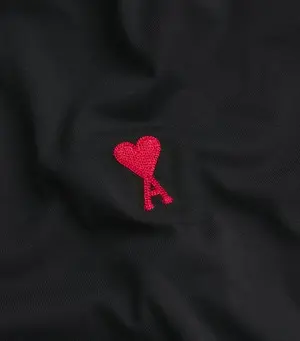 AMI Paris Organic Cotton T-shirt With De Coeur Embroidery - Black