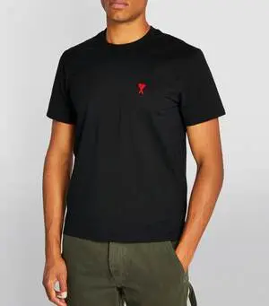 Ami Organic Cotton T-shirt With De Coeur Embroidery - Black