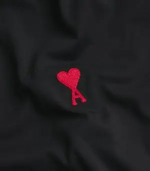 Ami Organic Cotton T-shirt With De Coeur Embroidery - Black