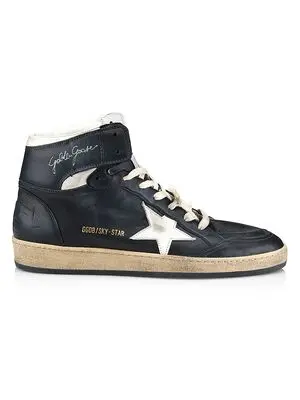GOLDEN GOOSE Men's Sky Star Nappa High-Top Sneakers - Black White  Black White