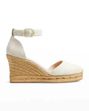 Jack Rogers Palmer Linen Wedge Espadrille Sandals - White Silver Line
