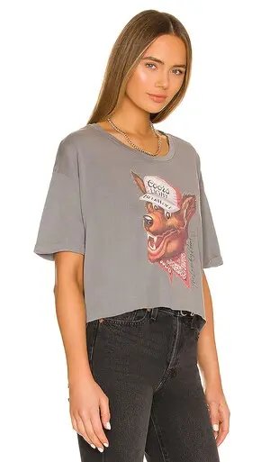THE LAUNDRY ROOM Beer Wolf Crop Oversized Tee In Grey