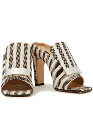 SERGIO ROSSI Sr1 Striped Woven Mules