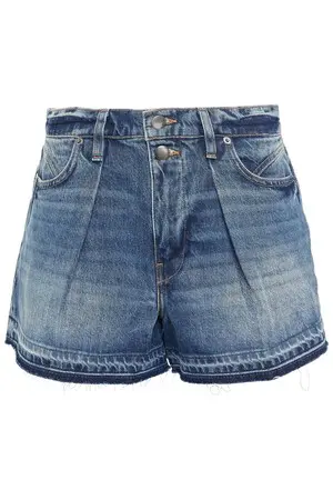 FRAME Pleated Denim Shorts - Mid Denim