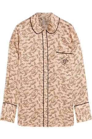Agent Provocateur Agent Provocateur - Catalyna Printed Silk-satin Pajama Top - Orange - S - Peach
