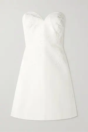 Carolina Herrera Strapless Bead-embellished Silk-faille Mini Dress