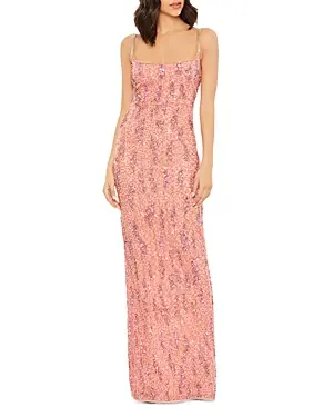 Mac Duggal Scoop Neck Sequined Gown Pink