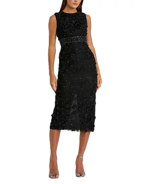Mac Duggal Sleeveless Embellished Lace Midi Gown - Black
