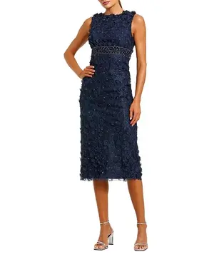 Mac Duggal Sleeveless Embellished Lace Midi Gown - Midnight