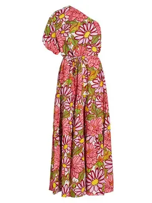 SWF Women's Floral One-Shoulder Puff Sleeve Maxi Dress - Frida - Size Large - Frida  - Frida