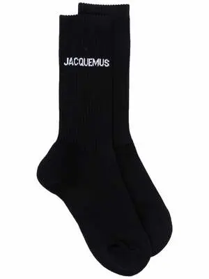 Jacquemus Ribbed Logo Crew Socks - Black
