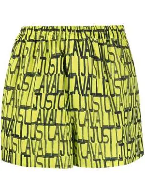 Just Cavalli All-over Logo Print Cotton Shorts - Yellow