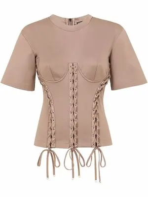 Dolce & Gabbana Eyelet-detail Corset T-shirt - Neutrals