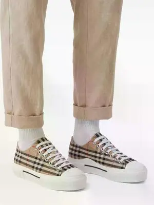 Burberry Check Lace Up Low Top Sneakers - Neutrals