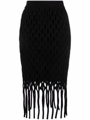 Pinko Macramé Fringed Skirt - Black