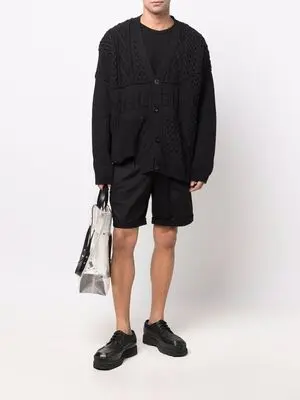 AMBUSH Patchwork-knit Cardigan With Jacquard Logo - Black