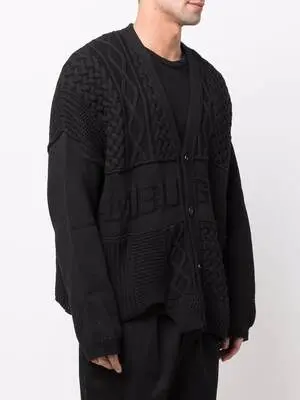 AMBUSH Patchwork-knit Cardigan With Jacquard Logo - Black