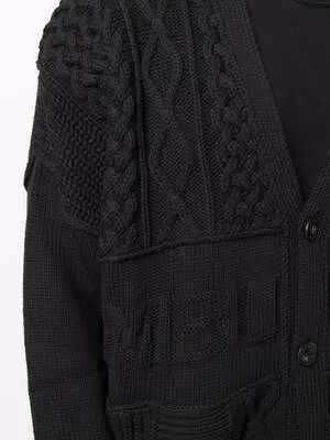 AMBUSH Patchwork-knit Cardigan With Jacquard Logo - Black