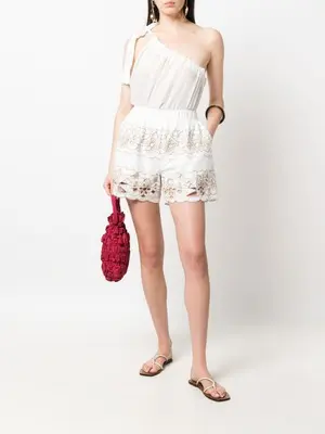 Red Valentino High-waisted Floral Embroidered Shorts