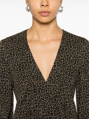 Saint Laurent Leopard-print Mini Dress - Brown