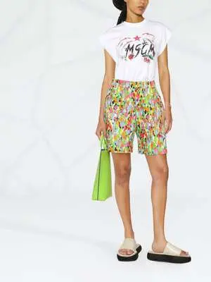 MSGM Abstract-print Pleated Shorts