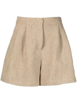 Alberta Ferretti High-waist Linen Shorts - Neutrals