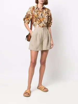 Alberta Ferretti High-waist Linen Shorts