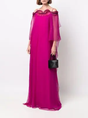 Alberta Ferretti Draped-sleeves Silk Gown