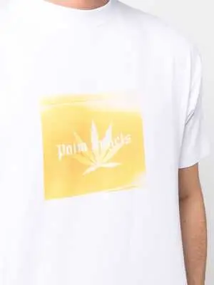 Palm Angels Leaf-print Crew Neck T-shirt - White