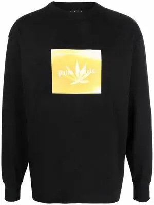 Palm Angels Leaf Print Crewneck Sweatshirt - Black