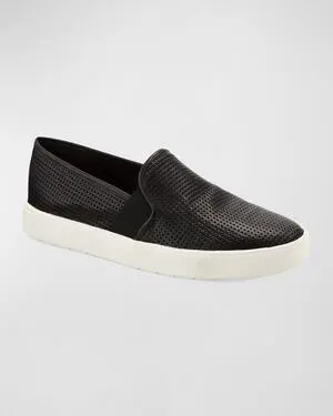 Vince Perforated Leather Slip-on Sneakers - Black