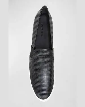 Vince Perforated Leather Slip-on Sneakers - Black