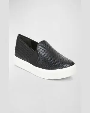 Vince Perforated Leather Slip-on Sneakers - Black