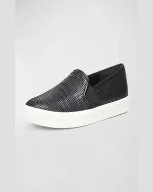 Vince Perforated Leather Slip-on Sneakers - Black