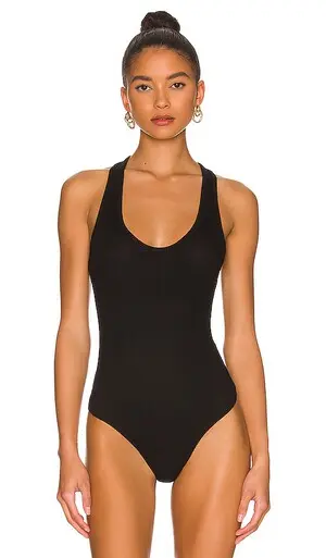 Commando Rib Racerback Tank Bodysuit - Black