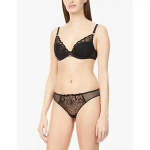 Chantelle Fleurs Embroidered Plunge T-shirt Bra - 011 Black