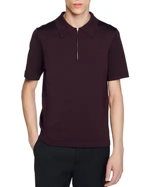 Sandro Knitted Polo Shirt With Zip Collar Black Brown