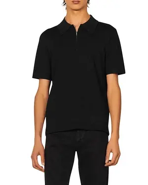 Sandro Knitted Polo Shirt With Zip Collar - Black
