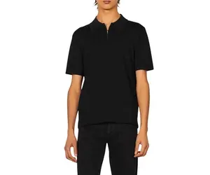 Sandro Knitted Polo Shirt With Zip Collar - Black