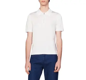 Sandro Knitted Polo Shirt With Zip Collar Ecru
