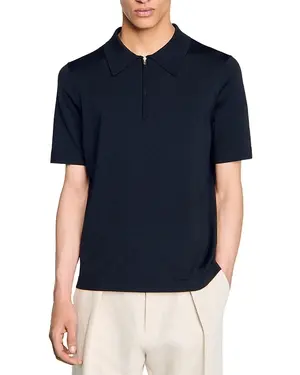 Sandro Knitted Polo Shirt With Zip Collar Fonte