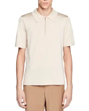 Sandro Knitted Polo Shirt With Zip Collar Light Sand